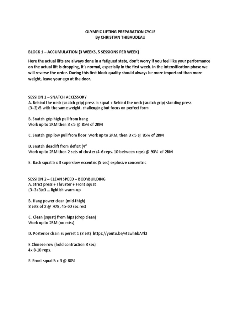 Olympic Lifting Cycle | PDF | Athletic Sports | Recreation