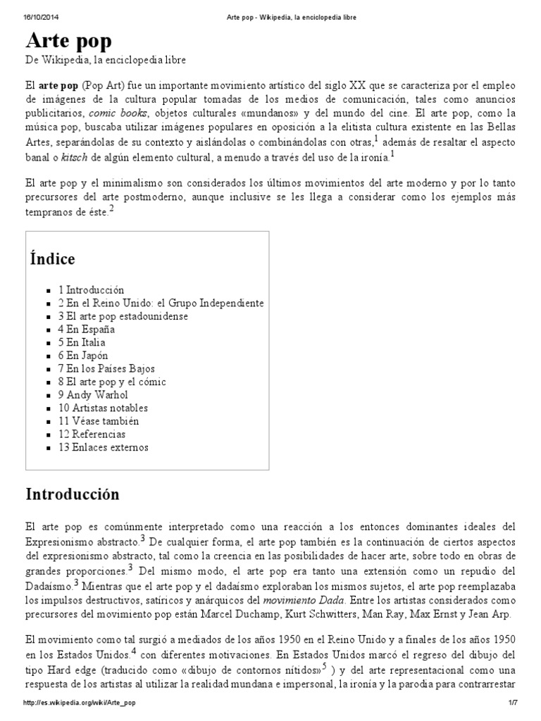 El Arte Pop Desde Wiquipedia | PDF | Arte Moderno | Movimientos de arte