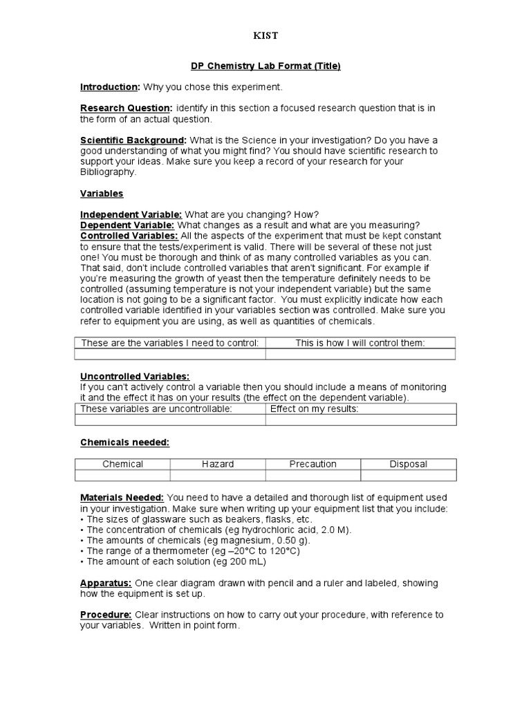DP Chemistry Lab Template | PDF | Uncertainty | Experiment