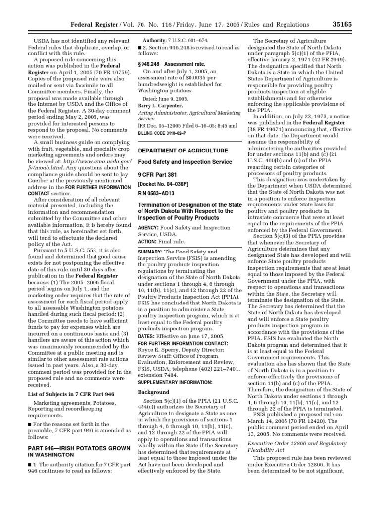 Rule: Meat and Poultry Inspection: North Dakota State Poultry ...