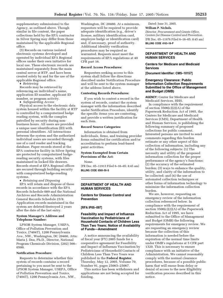 Federal Register / Vol. 70, No. 116 / Friday, June 17, 2005 / Notices ...