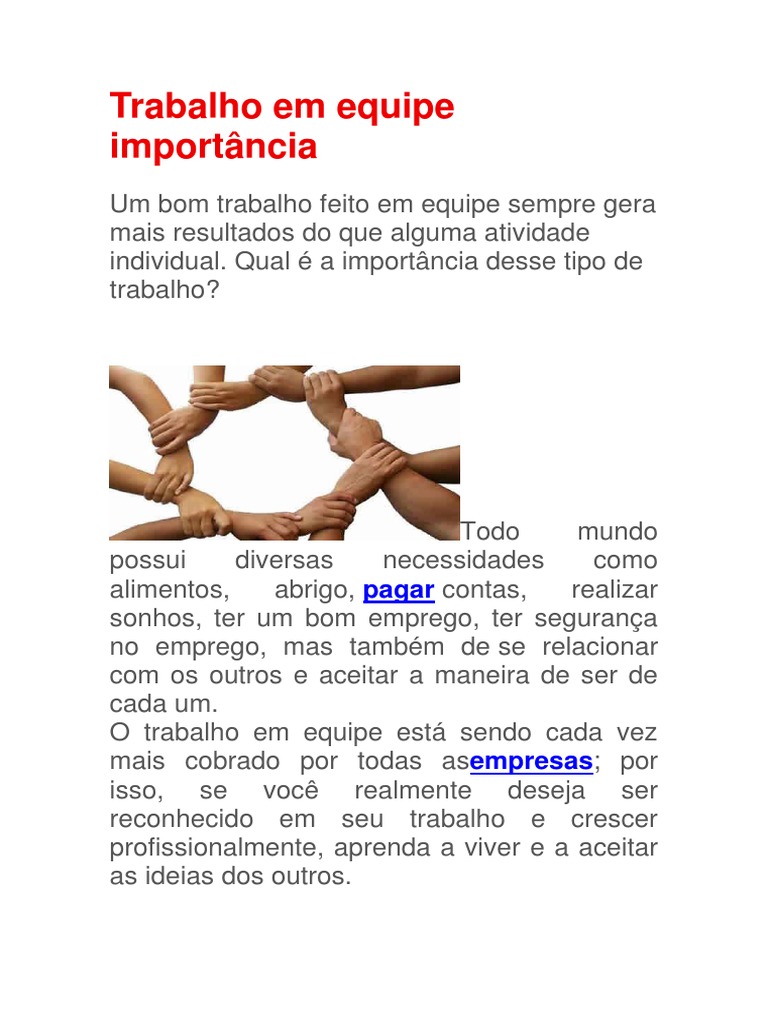 Trabalho em Equipe Importância | PDF | Conhecimento | Emprego