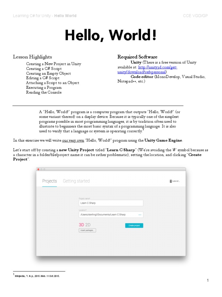 Learningcsharpforunity Helloworld Pdf Scripting Language C Sharp 3197