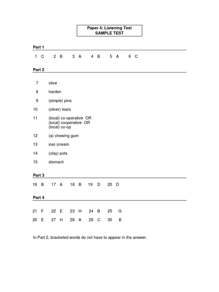 Cambridge English Proficiency Sample Paper 1 Listening Answer Key v2 | PDF