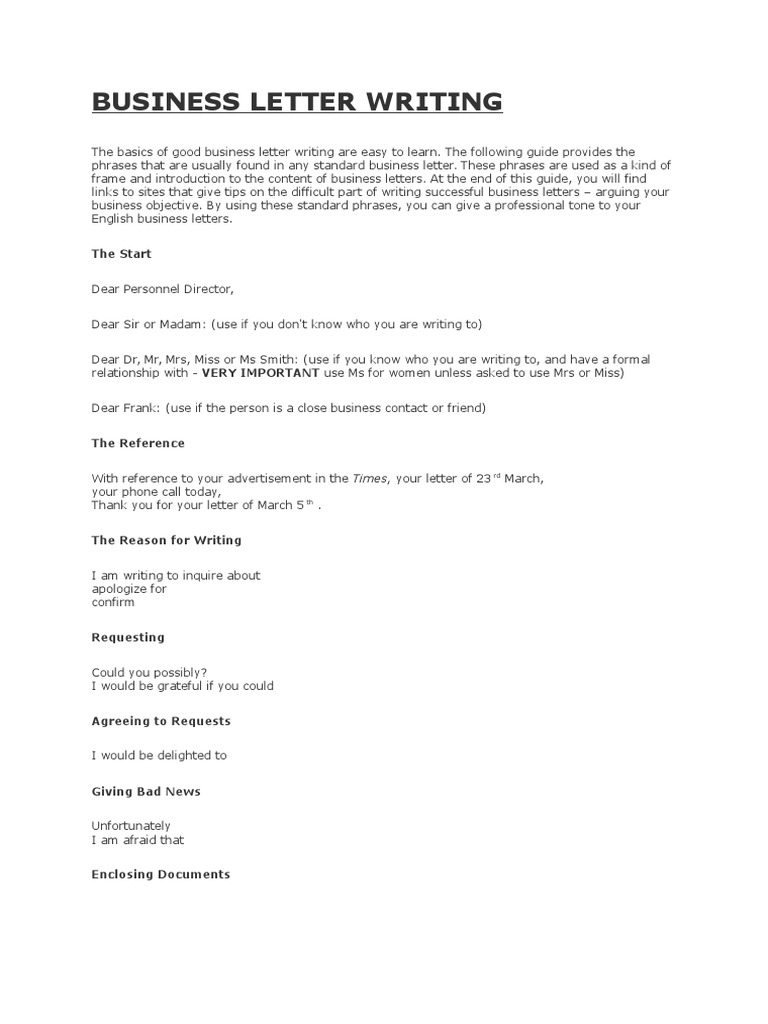 Business Letter Writing: The Start | PDF