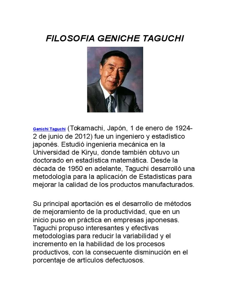 Filosofia de Taguchi | PDF | Función de pérdida | Calidad (comercial)