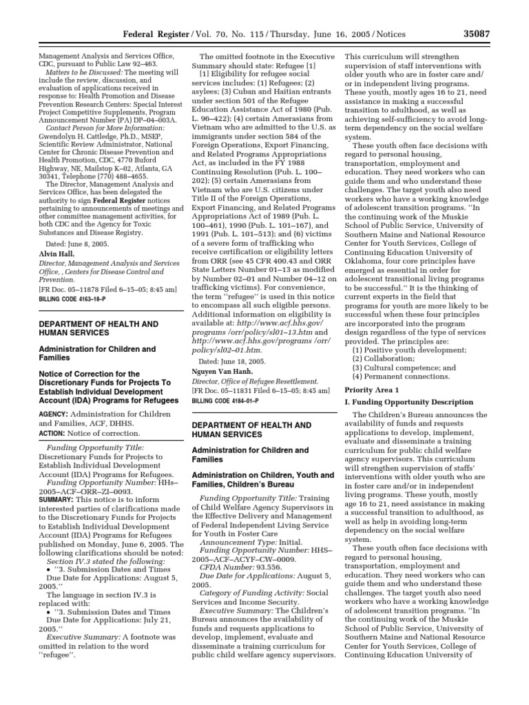 Federal Register / Vol. 70, No. 115 / Thursday, June 16, 2005 / Notices ...