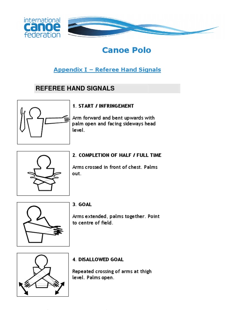 Canoe Polo Referee Hand Signals Guide | PDF | Team Sports | Leisure