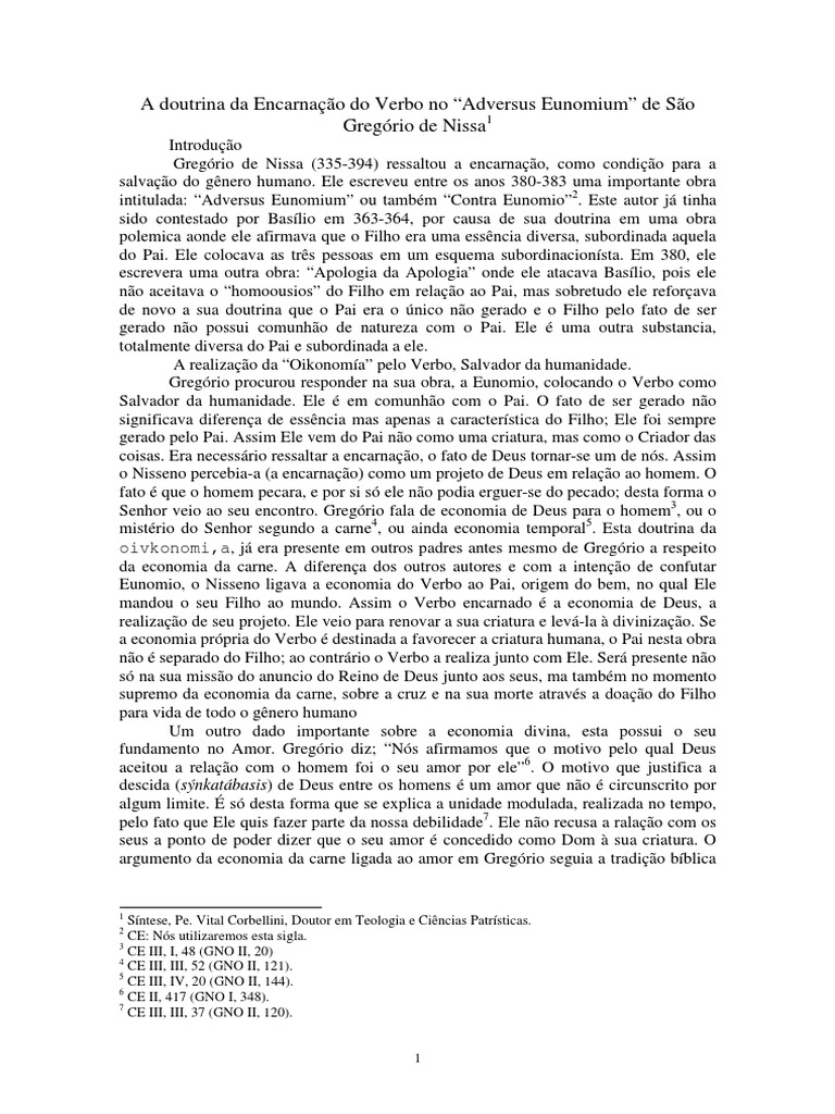 A Doutrina Da Encarnação Do Verbo Pdf Encarnação Logos Cristianismo