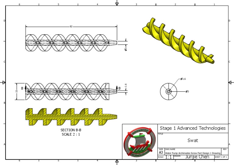 Archimedes Screw Pump Design Drawing | PDF