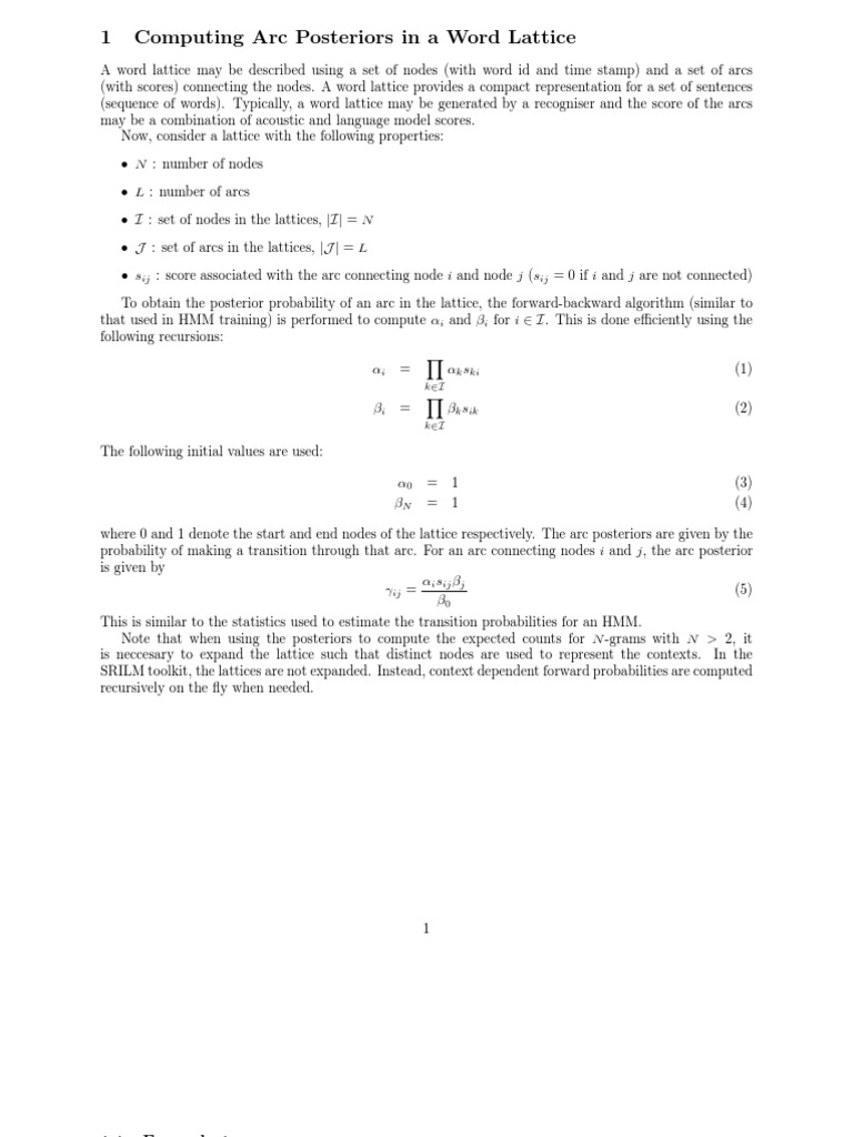Computing Arc Posteriors in A Word Lattice | PDF | Statistics | Areas Of Computer Science