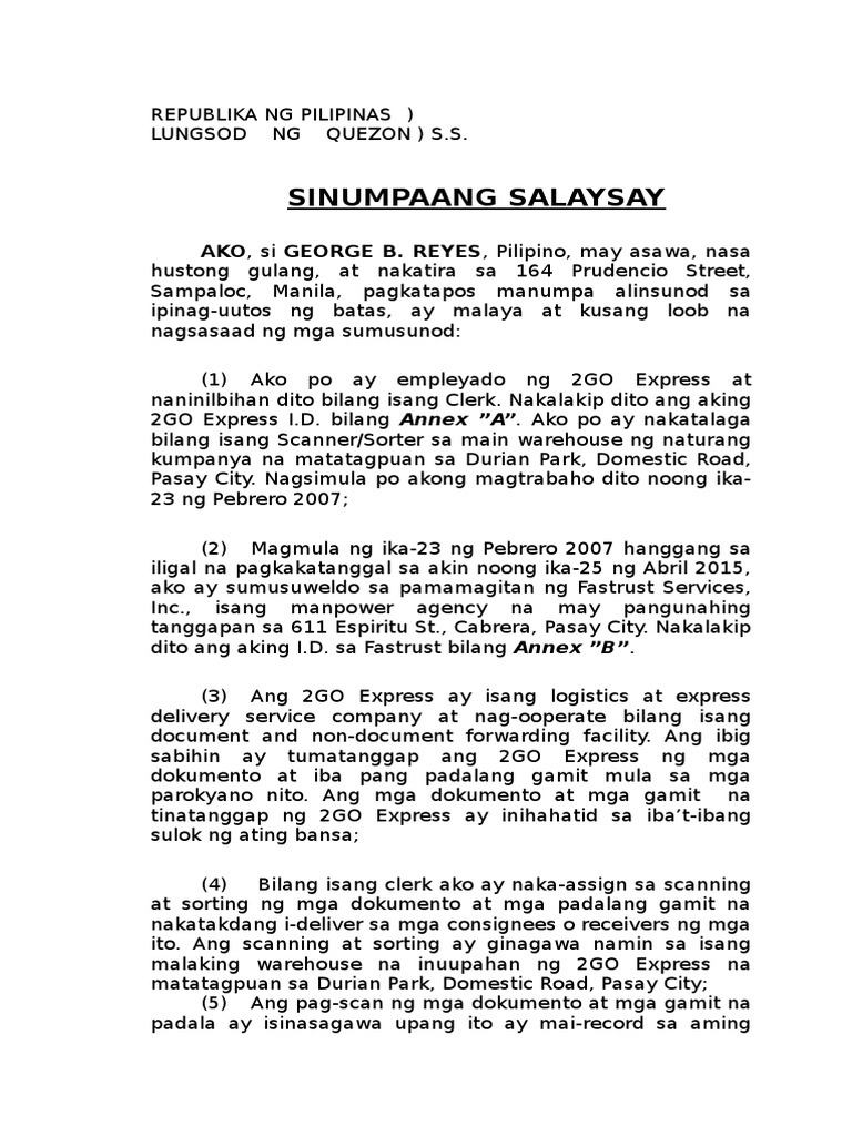 Sinumpaang Salaysay - Ajie Reyes | PDF
