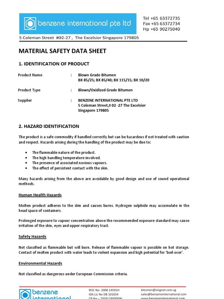 MSDS _ Oxidized Bitumen | Hypothermia | Water