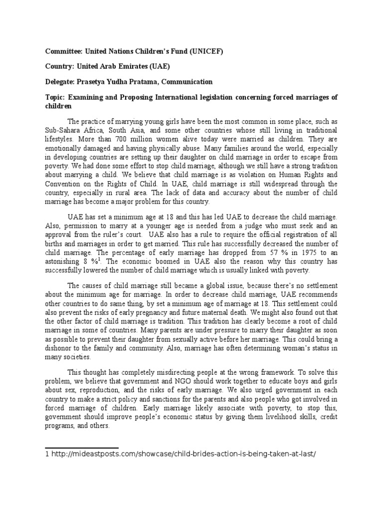 Position Paper LIMUN UAE | Download Free PDF | Child Marriage | Woman