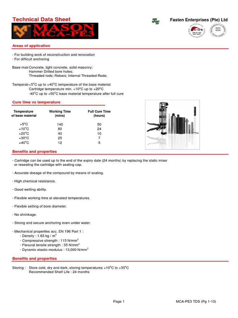 MCA-PE3 Technical Data Sheet | PDF | Strength Of Materials | Drill