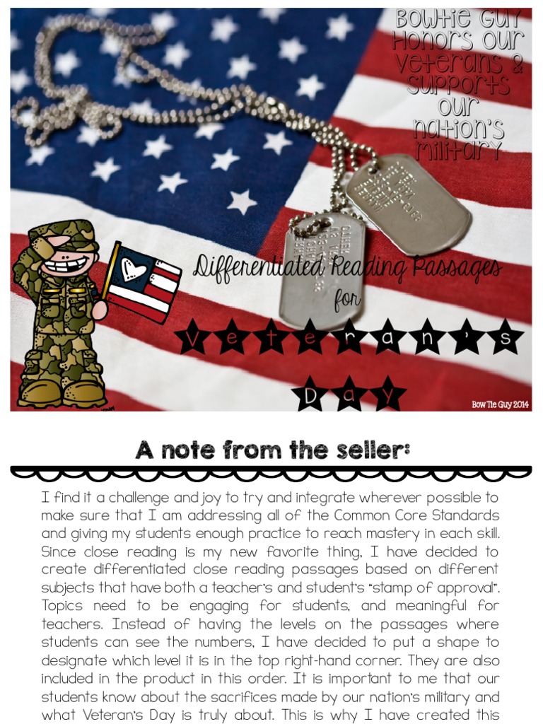 Veterans Day Differentiated Reading Passages | PDF | Legacies | Public ...