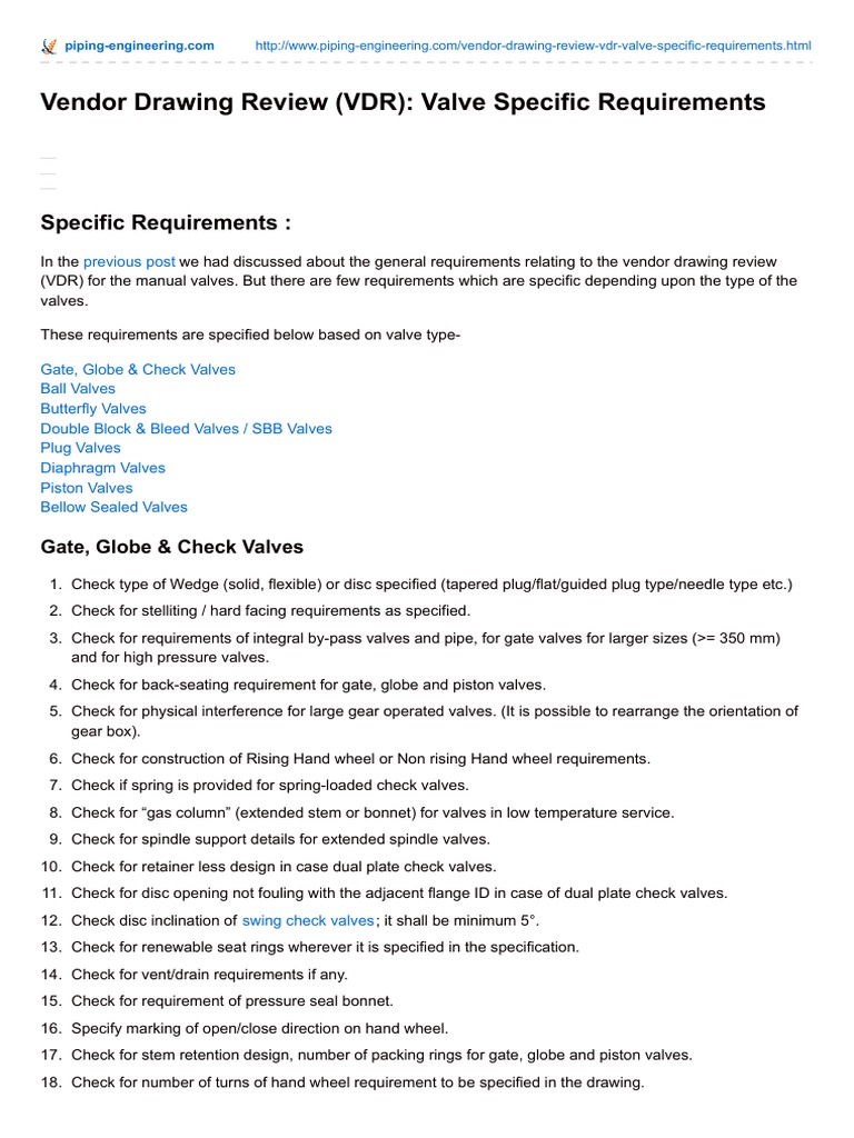 Vendor Drawing Review VDR Valve Specific Requirements | PDF | Valve | Screw