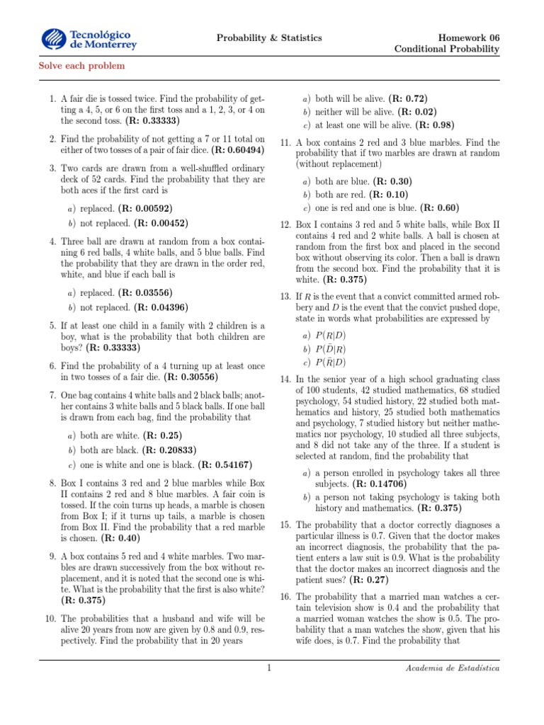 HW06 - ConditionalProbability | PDF | Probability | Probability And Statistics