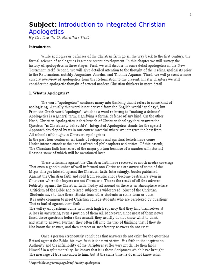 Subject Introduction To Integrated Christian Apologetics Download