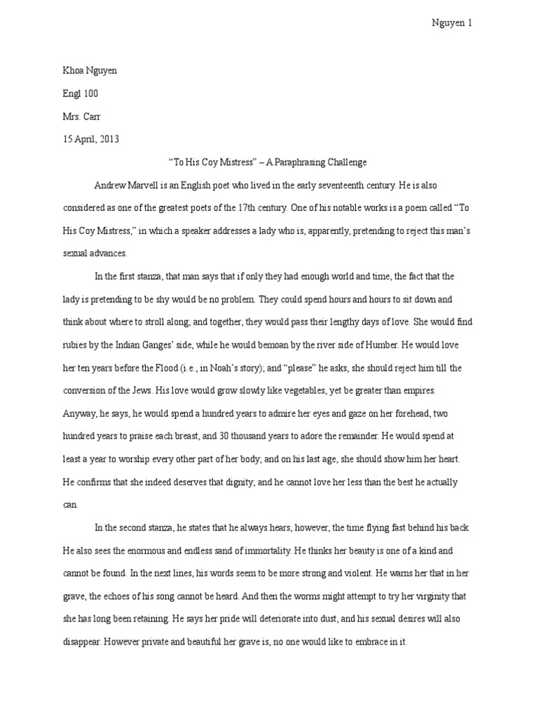 To His Coy Mistress Analysis | PDF | Poetry