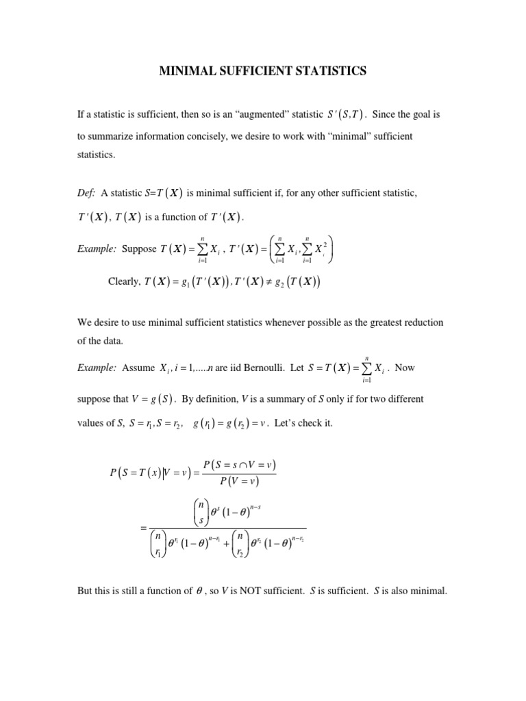 Minimal Sufficient Statistics | PDF | Statistical Theory | Teaching ...