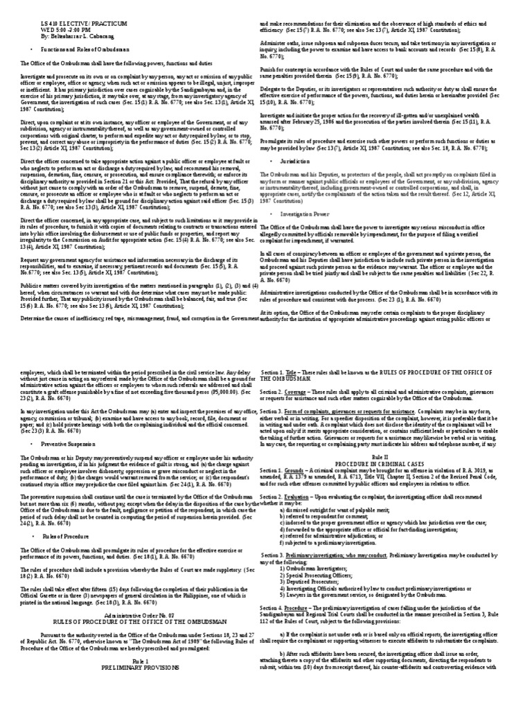 Summary Jurisdiction of The Ombudsman | PDF | Complaint | Witness