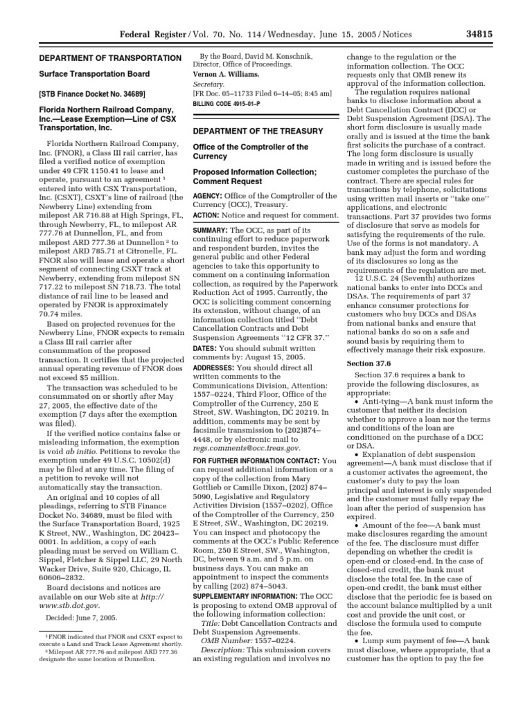 Notice: Railroad Operation, Acquisition, Construction, Etc.: CSX ...