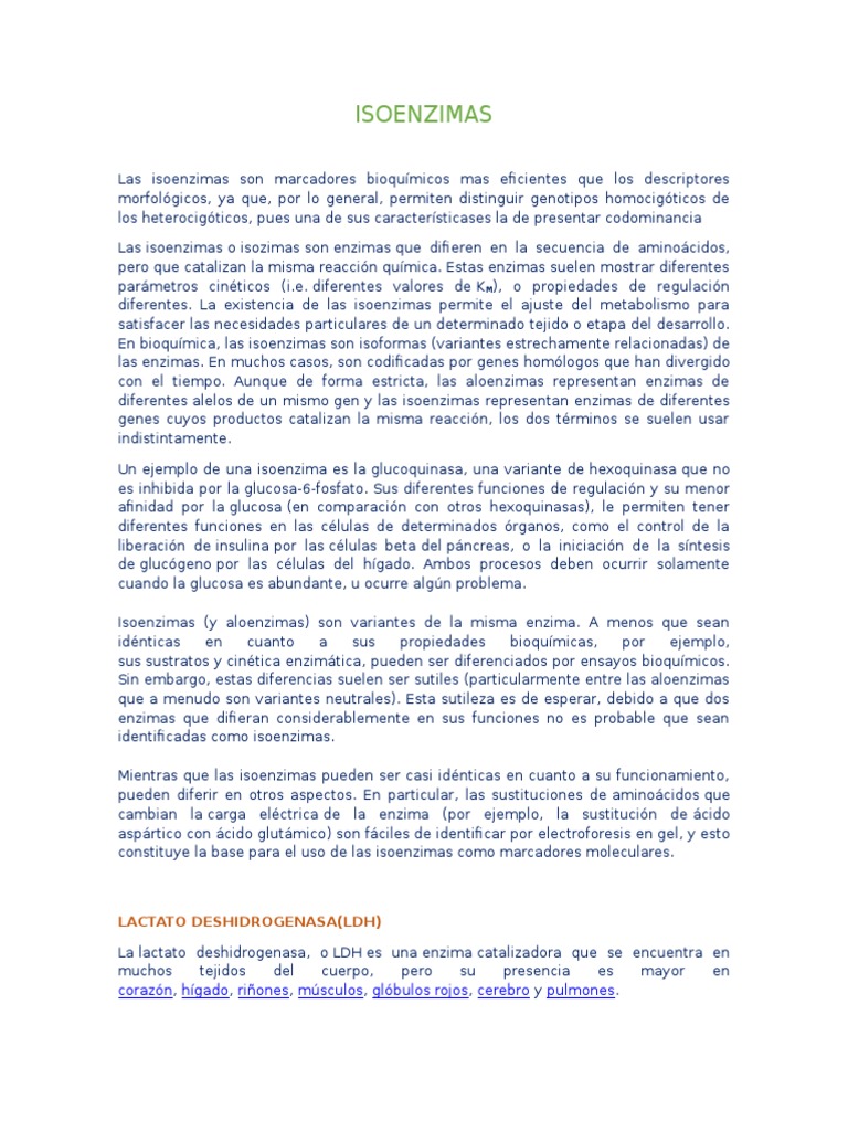 Isoenzimas: Funciones y Diagnóstico | PDF | Lactato deshidrogenasa ...