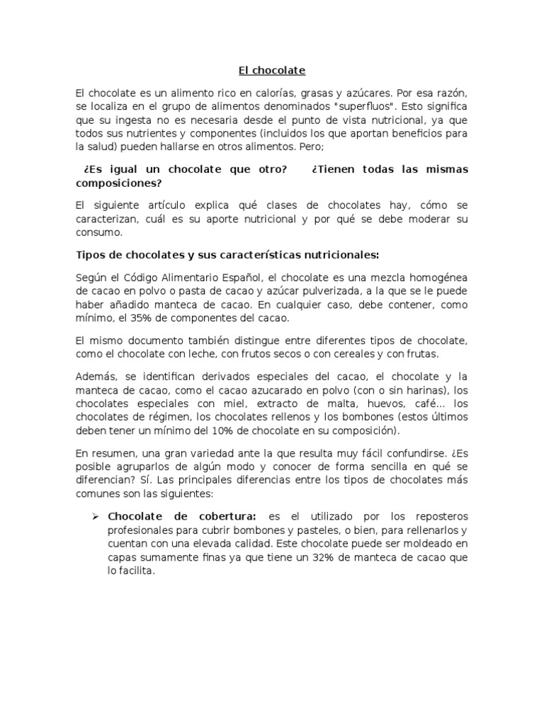El Chocolate | PDF | Sólidos de cacao | Chocolate