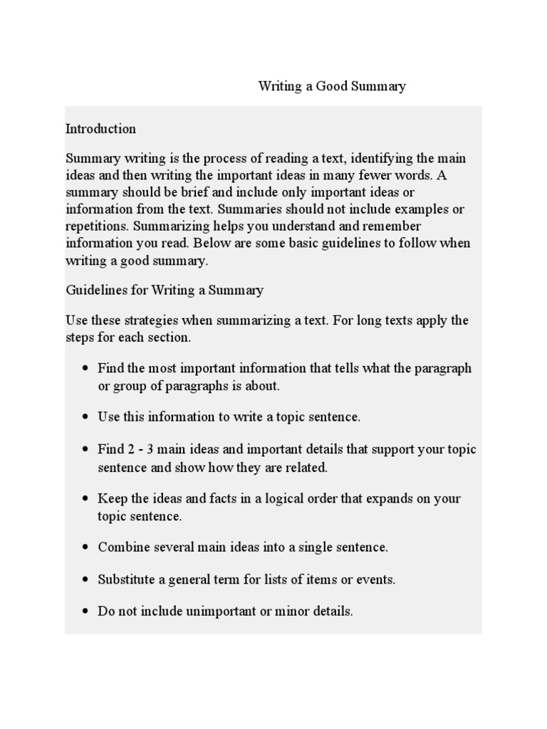 Writing A Good Summary | PDF | Paragraph | Essays