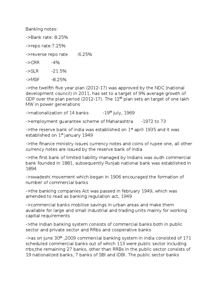 Banking Notes | PDF | Reserve Bank Of India | Banks