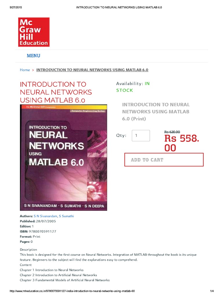 Troduction To Neural Networks Using Matlab 6 0 Pdf