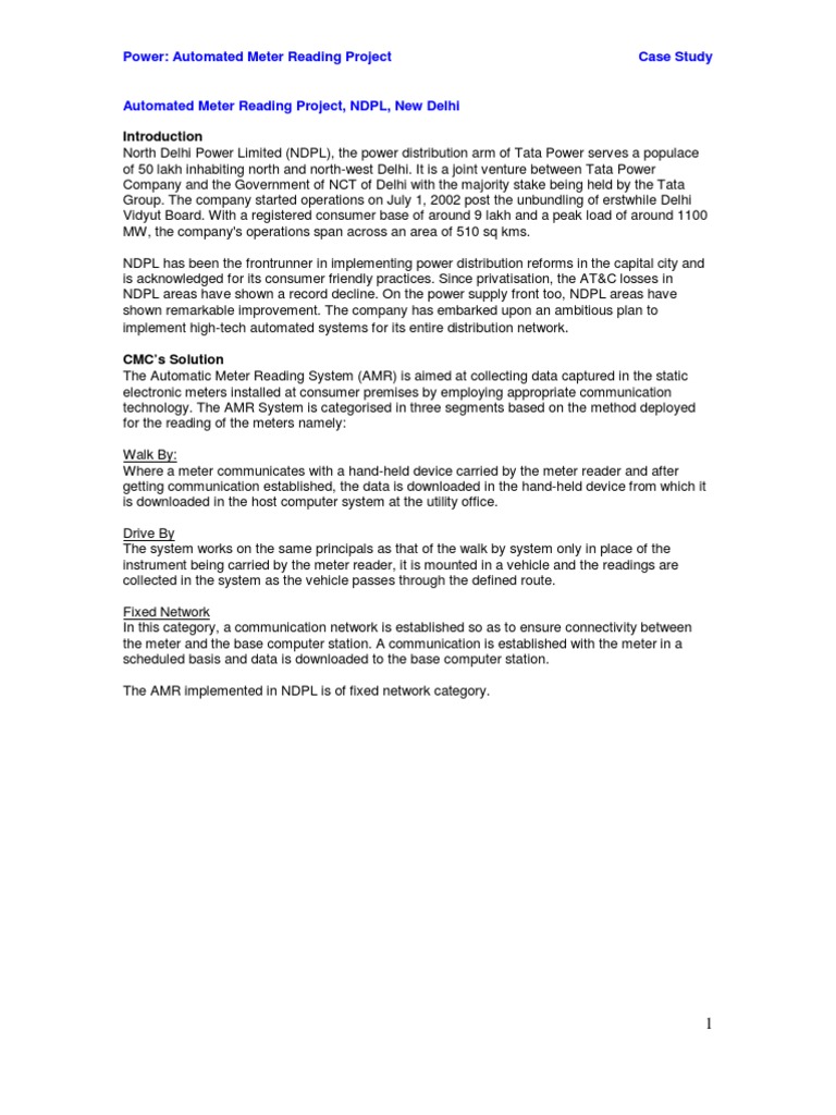 Power: Automated Meter Reading Project Case Study | PDF | Computing ...