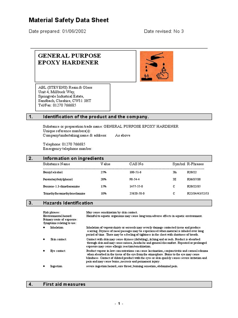Er Hardener Msds | PDF | Nitrogen | Fires