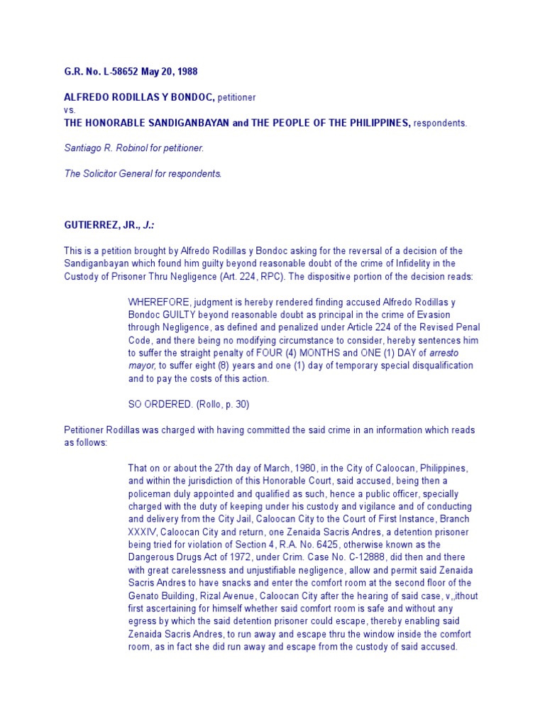 Rodillas Vs Sandiganbayan, 161 SCRA 347 | PDF | Remand (Detention) | Prison