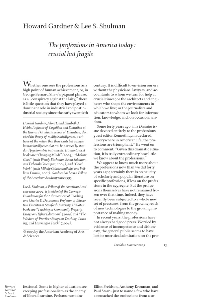 Howard Gardner & Lee S. Shulman The | PDF | Profession | Lawyer
