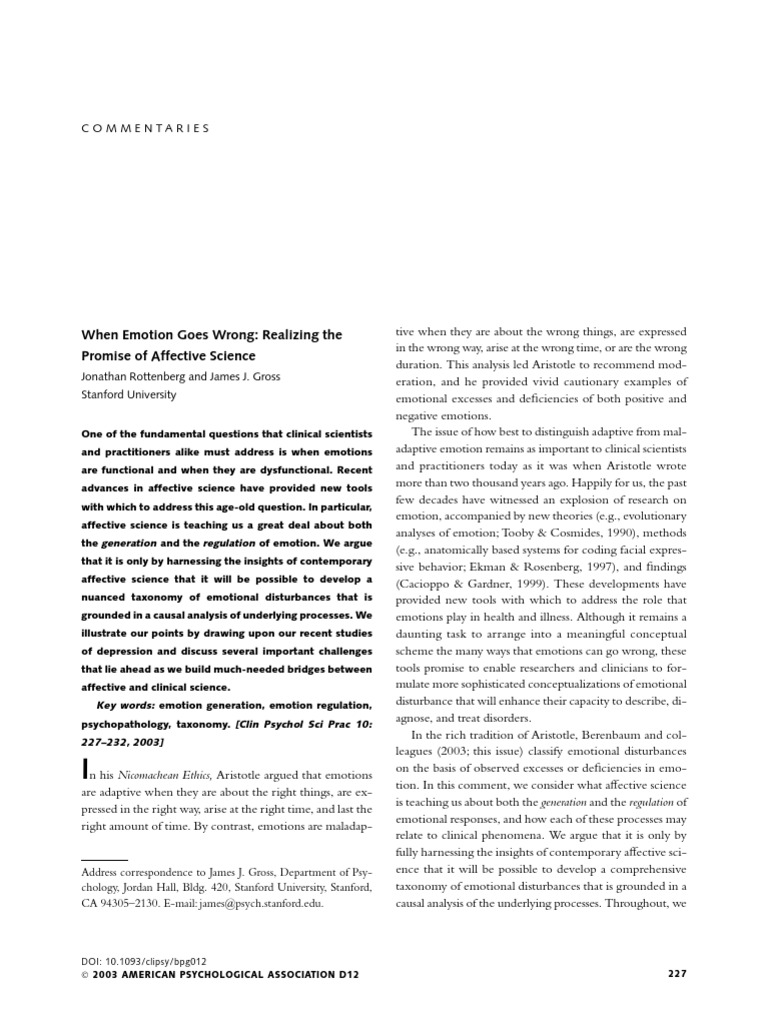 When Emotion Goes Wrong | PDF | Affect (Psychology) | Emotional Self ...
