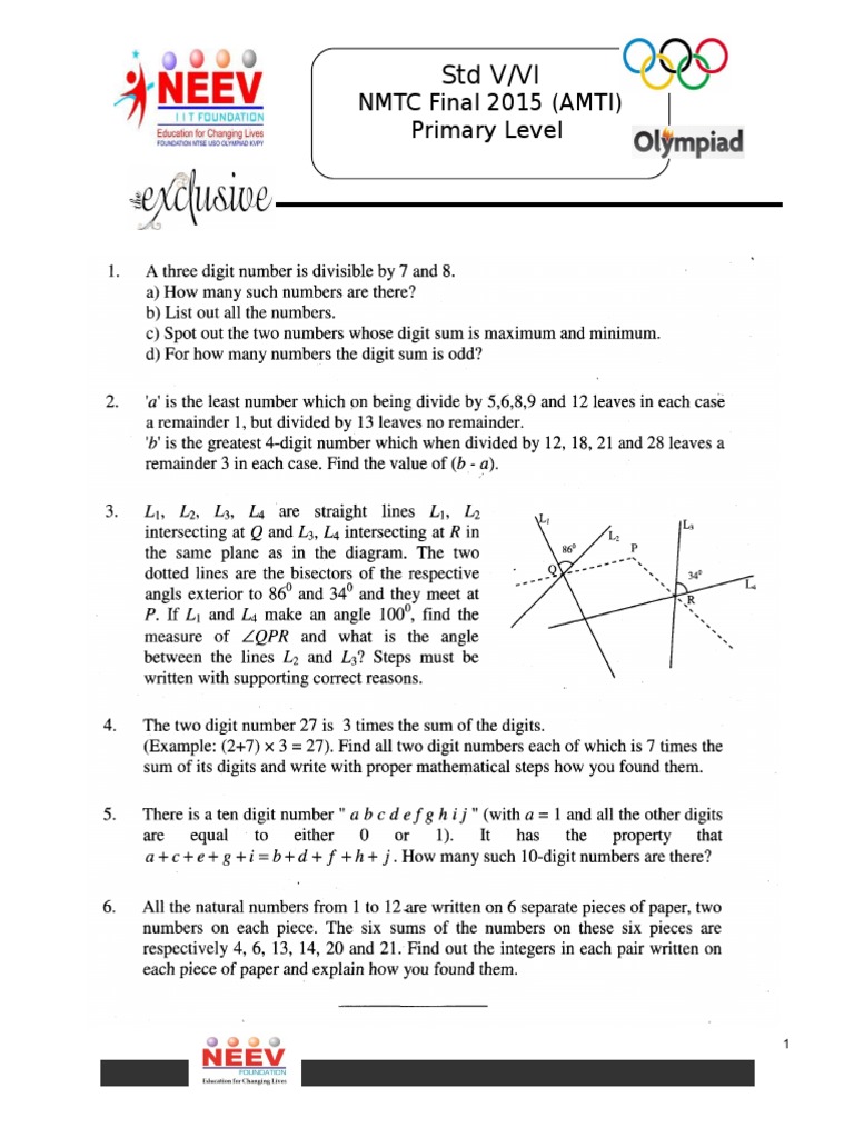 NMTC Final Paper 2014 Std5 6 | PDF