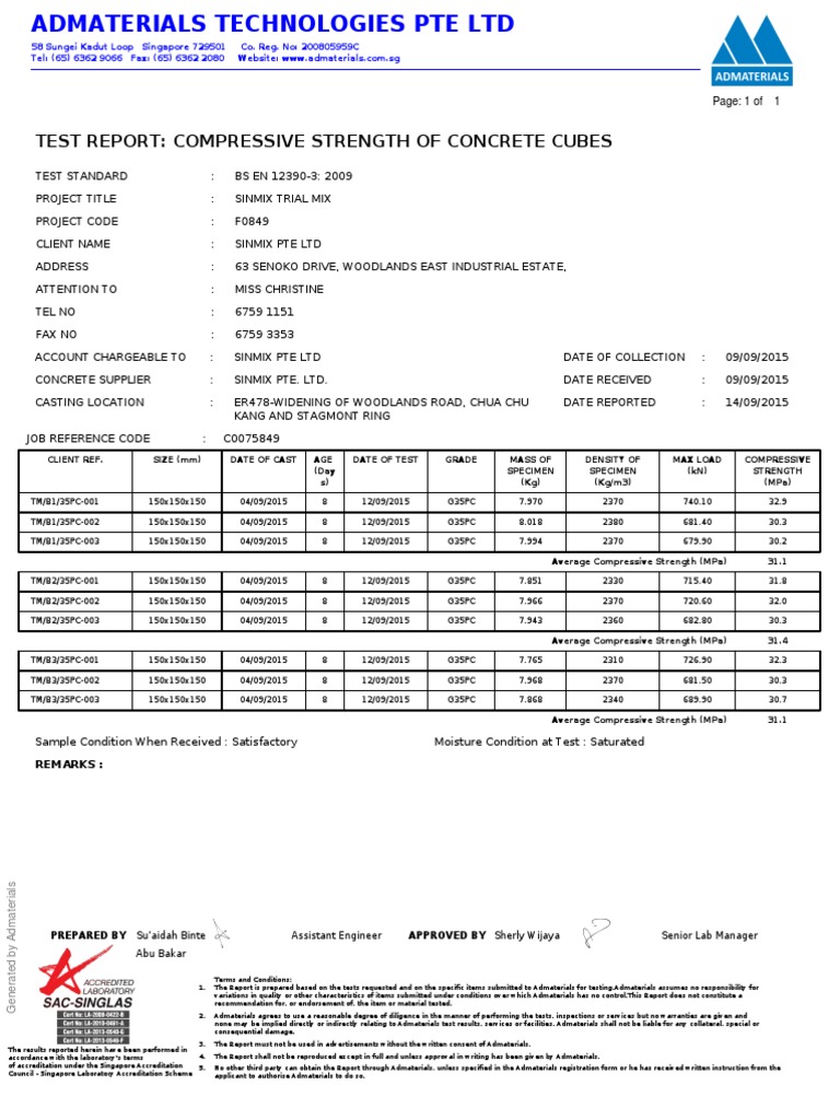 Compressive Strength Test Report | PDF | Contractual Term | Laboratories