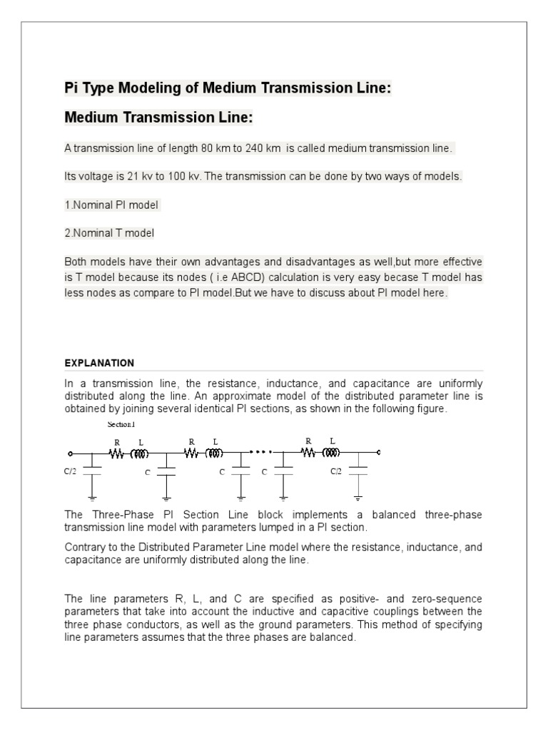 PI Modeling of Medium Transmission Linei | PDF | Inductance | Capacitor
