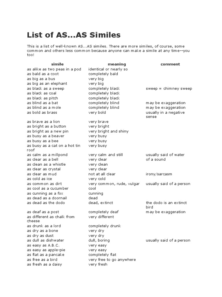 List of As... Similes | PDF | Nature
