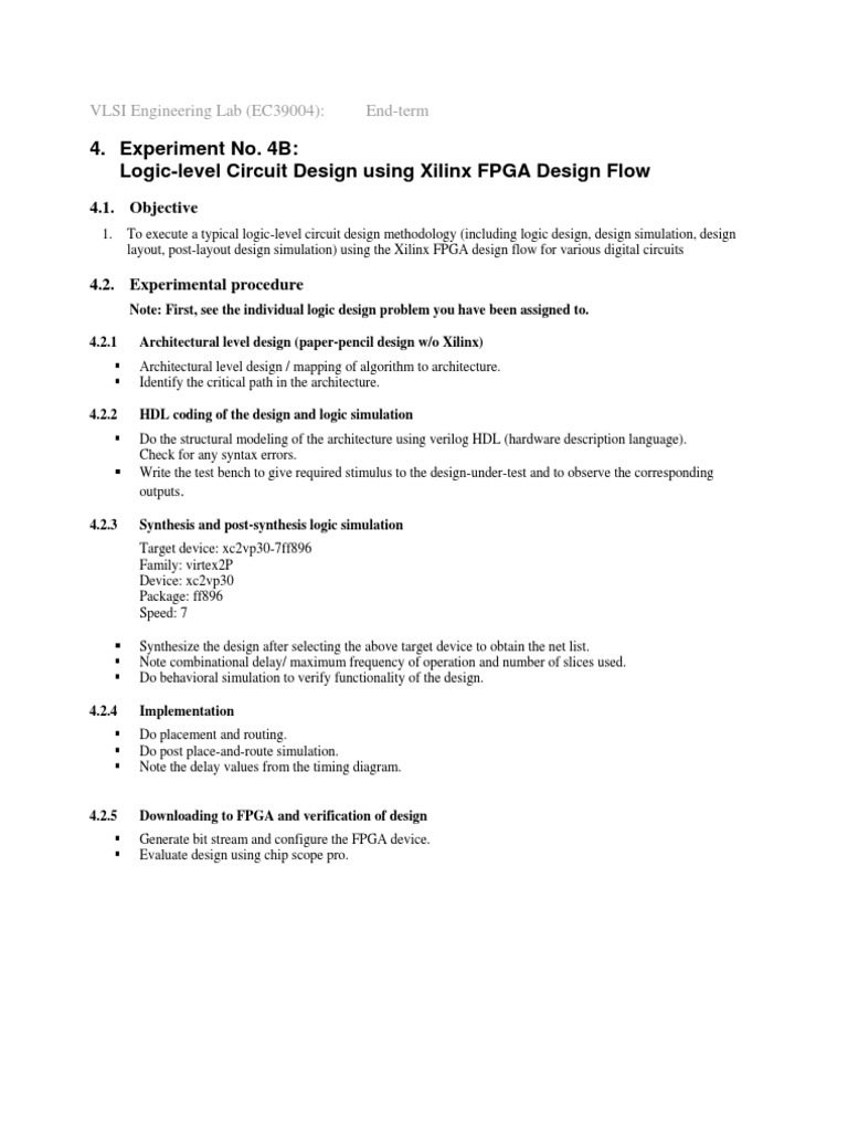 Experiment No. 4B: Logic-Level Circuit Design Using Xilinx FPGA Design Flow | PDF | Hardware ...