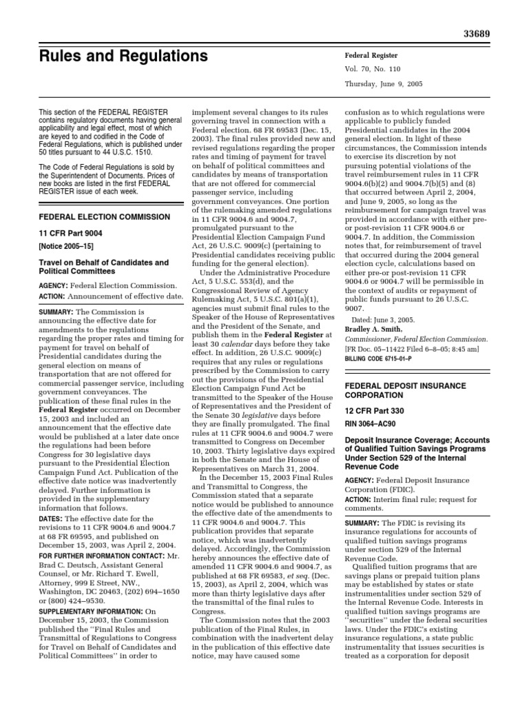 Rule: Allocations of Candidate and Committee Activities: Travel Expenditures Allocation ...
