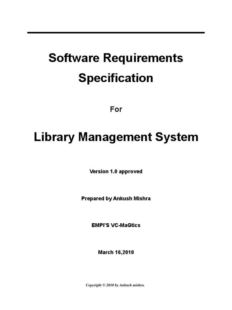 SRS For Library Management System | PDF
