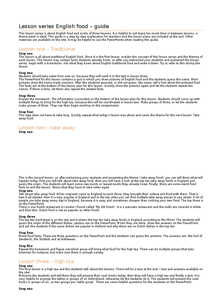 Lesson Series English Food Guide | PDF | Lesson Plan | Learning