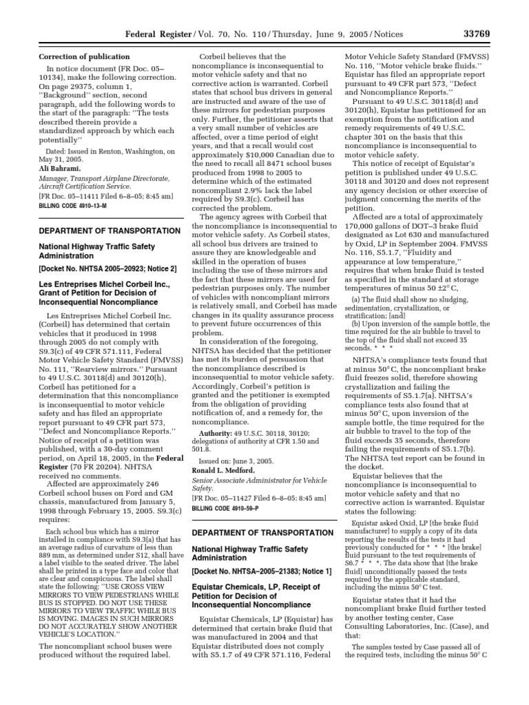 Notice: Motor Vehicle Safety Standards: Exemption Petitions, Etc ...