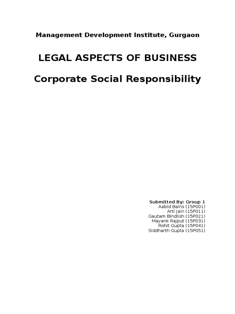 Legal Aspects of Business Corporate Social Responsibility: Management ...