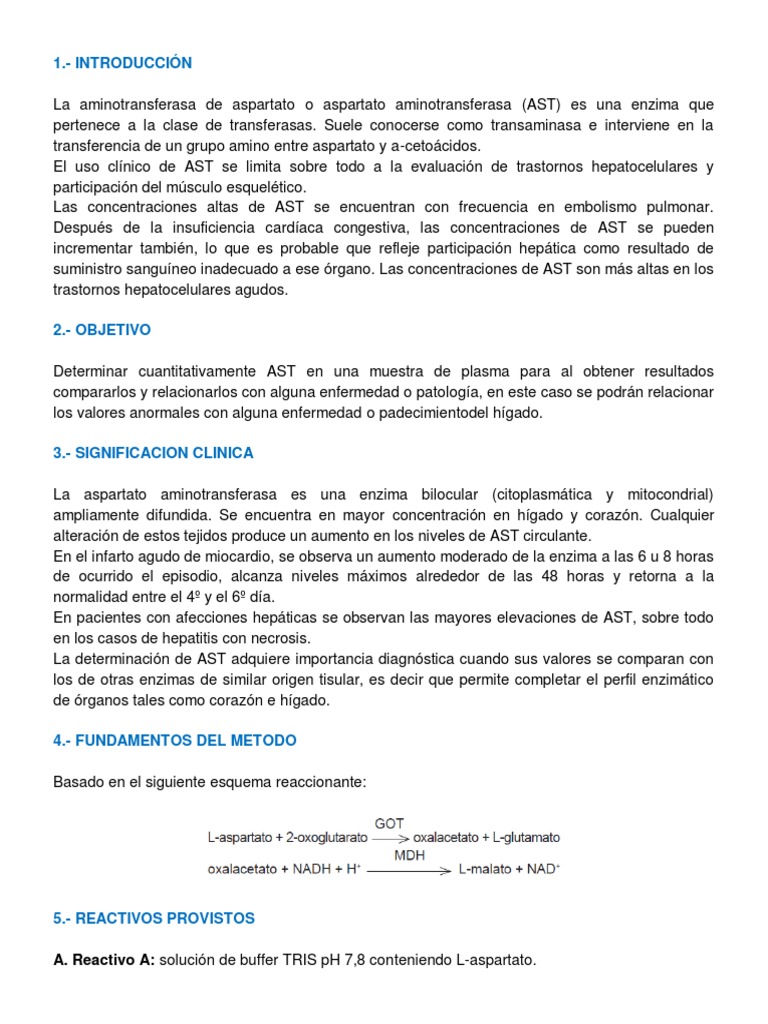 Importancia de la Aspartato Aminotransferasa | PDF | Transaminasa ...
