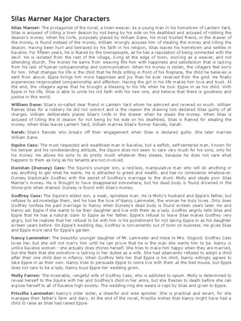 Silas Marner Major Characters | PDF | Silas Marner