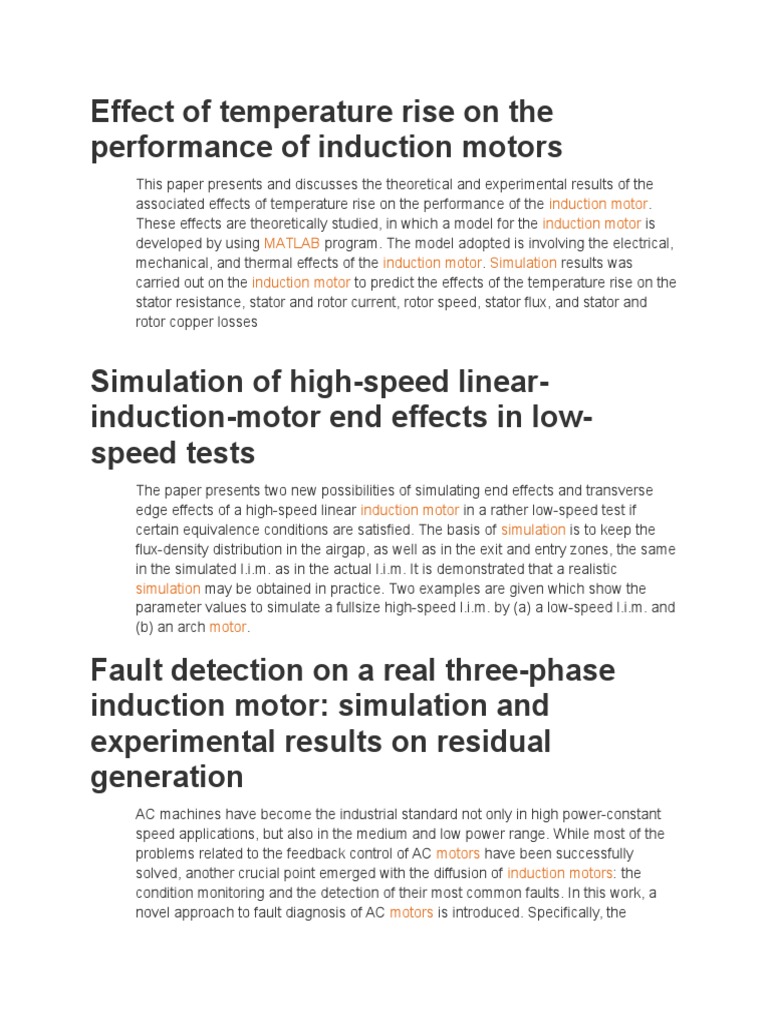 Effect of Temperature Rise On The Performance of Induction Motors | PDF